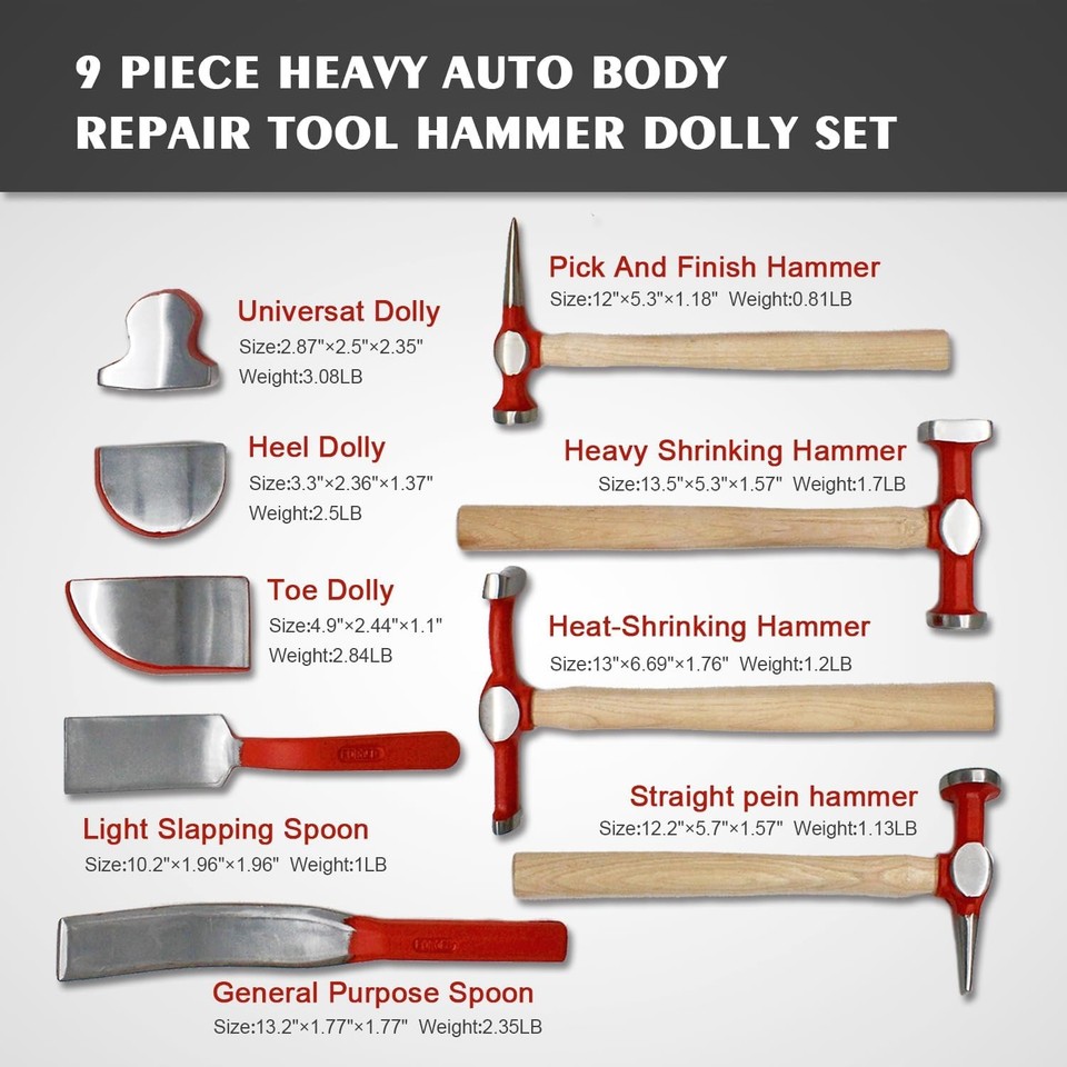 9 Piece auto Body Repair Tool, Carbon Steel Body Fender Tool, Body ...