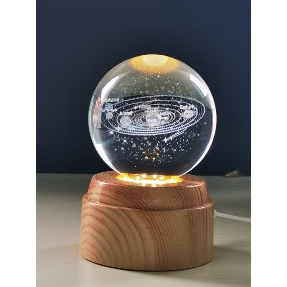 Crystal LED Globe Lamp Solar System Rotating 3D Night Light Illusion ...