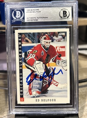 ED BELFOUR 1993-94 SCORE SIGNED AUTOGRAPHED CARD BECKETT BAS AUTHENTIC ...