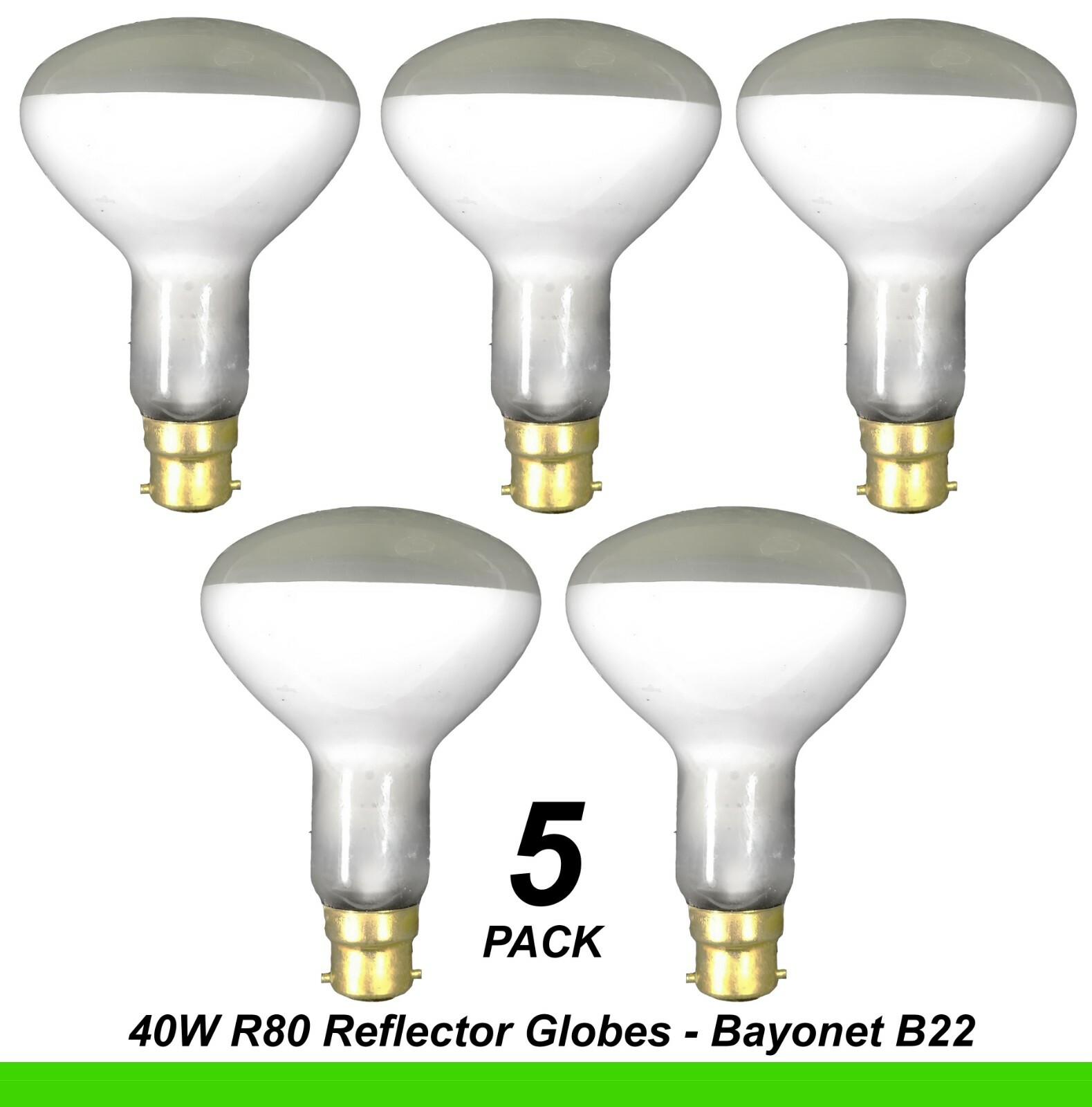 5 x 40W Incandescent R80 Reflector Light Globes Bulbs Bayonet B22 BC ...