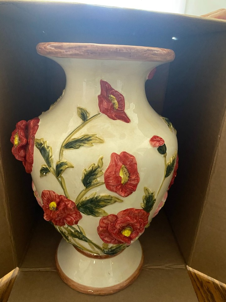RARE FIND Vintage Signature Home Collection Porcelain 3D Poppies Vase ...