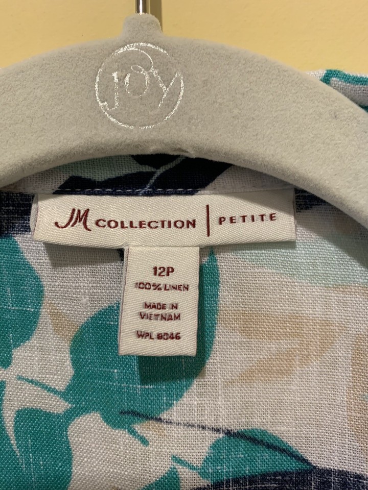 JM Collection Women’s Petite Button-Up Top 100% LINEN Size 12P Floral ...