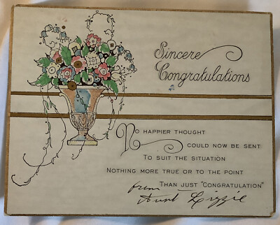 Vintage Sincere Congratulations Greeting Card Art Deco 1930s Flowers ...