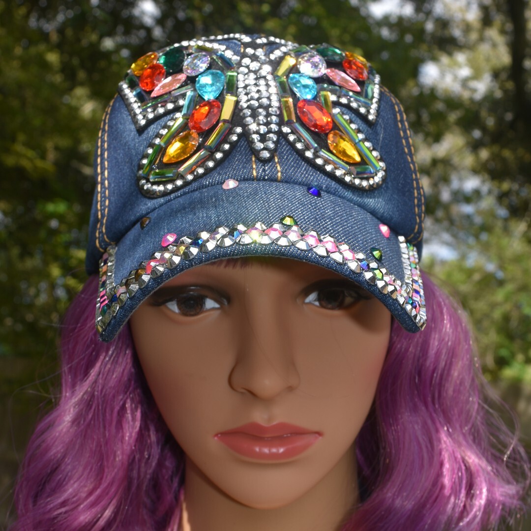 MULTI-COLOR BLING BUTTERFLY BASEBALL HAT | eBay