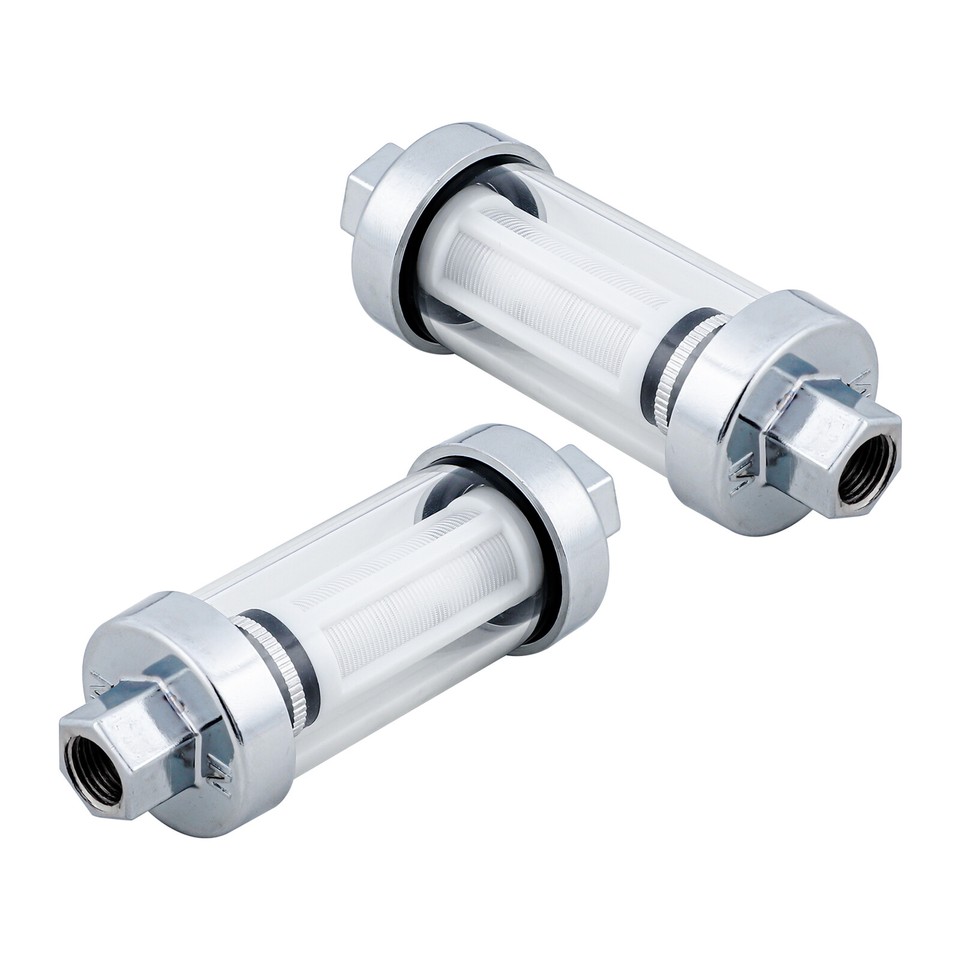 2Pcs Universal Fuel Filter 1/4" 5/16" 3/8" Carburetor Gas Chrome Inline Washable | eBay