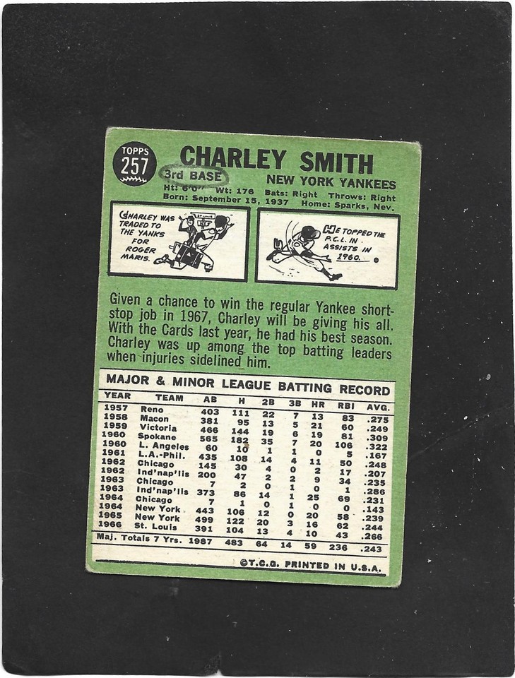1967 Topps MLB #257 Charley Smith | eBay