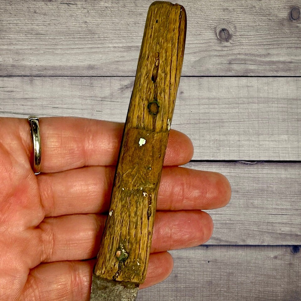 Vintage Primitive Knife Wood Handle Fixed Steel Full Tang Blade Copper ...