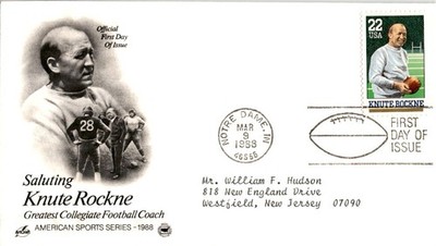US FDC First Day Cover 1988 Knute Rockne Greatest Collegiate Football ...