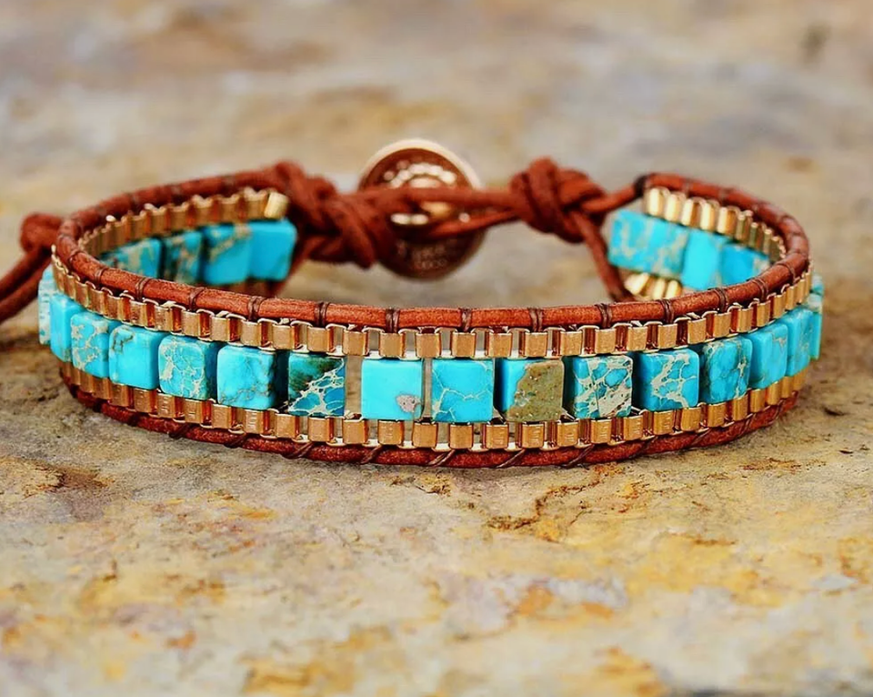 Natural Imperial Turquoise Stone Dainty Clear Quartz Minimalist Women ...