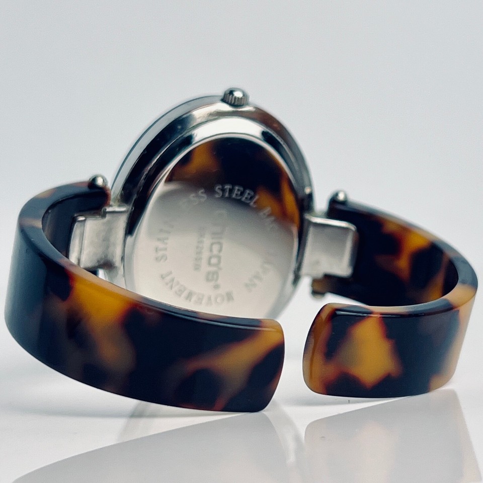 Chicos Womens Tortoise Shell Bangle Watch Oval 40mm Case White Dial New ...
