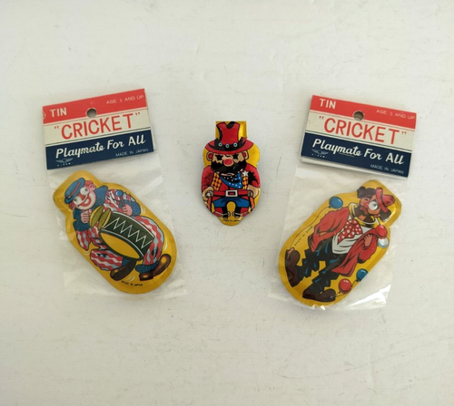 Toy Clicker Cricket Noisemaker Litho Tin Clowns Sealed in Package Lot ...