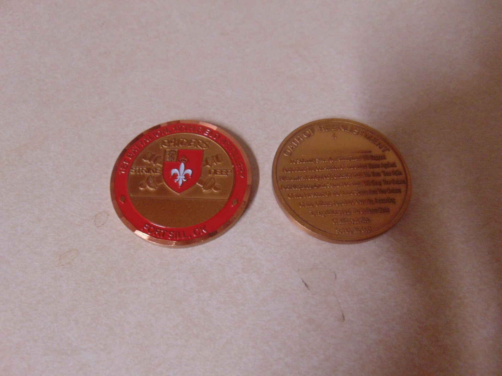 CHALLENGE COIN 1ST BATTALION 12TH FIELD ARTILLERY FORT SILL OKLAHOMA ...