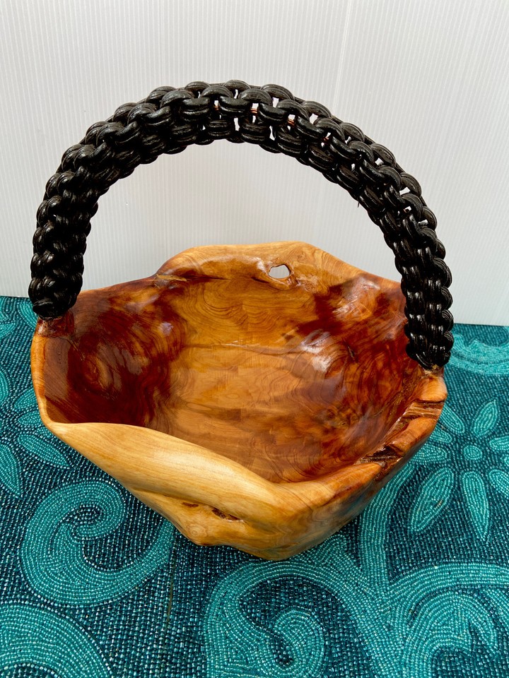 SPECIAL LEATHER HANDLE HAND CARVED SHAN MU TREE BURL ROOT WOODEN BASKET ...