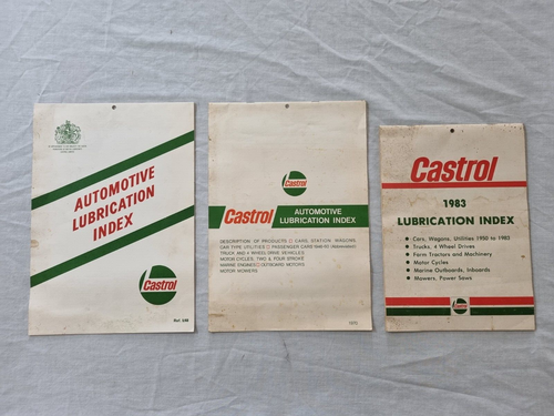 3 x Castrol Motor Oil Automotive Lubrication Index Charts ~ 1960s - 70s ...