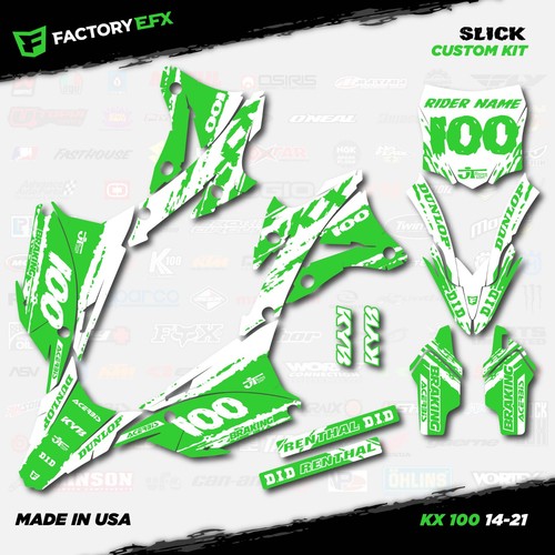 Green & White Slick Racing Graphics Kit fits Kawasaki Kx100 14-21 ...