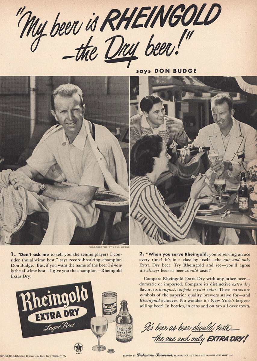 1950 Rheingold Beer: Don Budge Vintage Print Ad | eBay