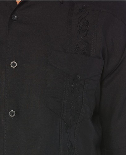 Cubavera Men's Short-Sleeve Embroidered Guayabera Shirt Jet Black ...