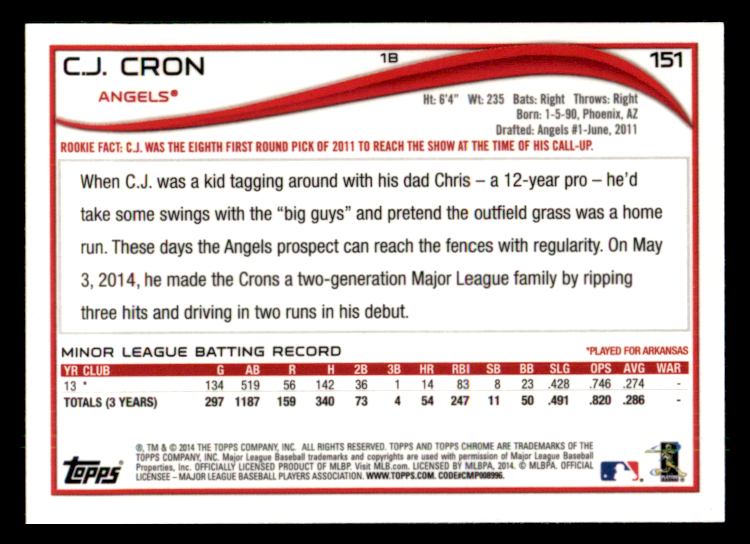 2014 Topps Chrome C.J. Cron RC #151 Los Angeles Angels | eBay