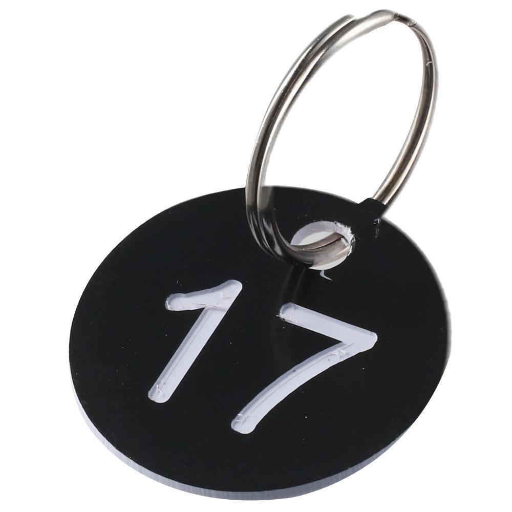 20 Pack Black Round 35mm Numbered Keychains New Numbers Tags Office | eBay