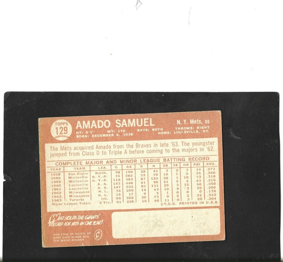 1964 Topps MLB # 129 Amado Samuel | eBay