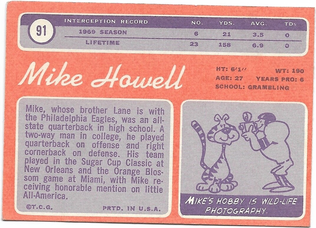 1970 Topps Mike Howell 91 Cleveland Browns Football | eBay