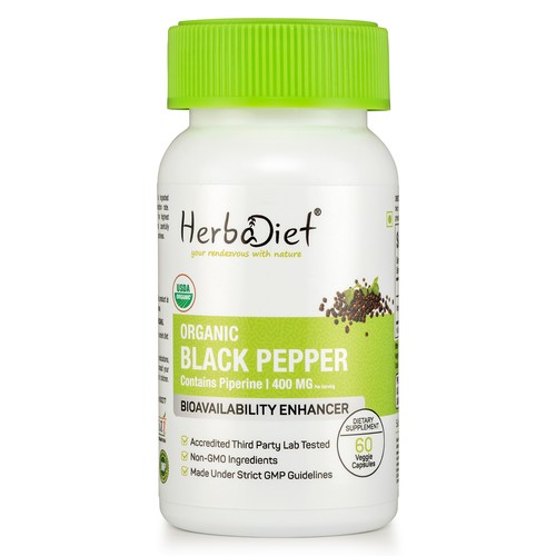 Organic Black Pepper Capsules w/- Piperine | Turmeric Bioavailability ...