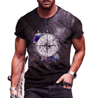 T Shirts Men Fashion Graphic Print Compass Casual Vintage Black Fashion ...