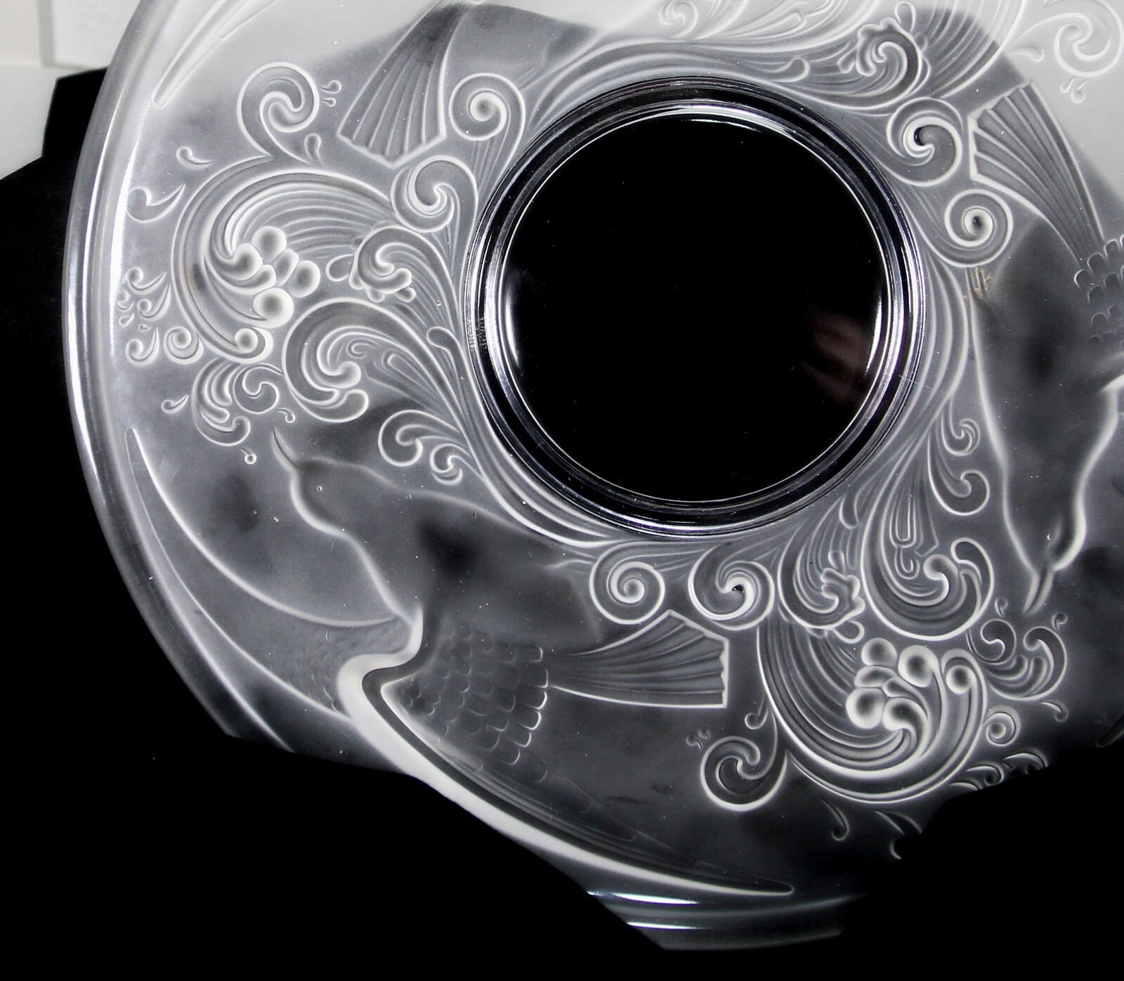 VAL ST. LAMBERT Marked, Charger Plate Platter 12" Frosted Birds & Waves ...