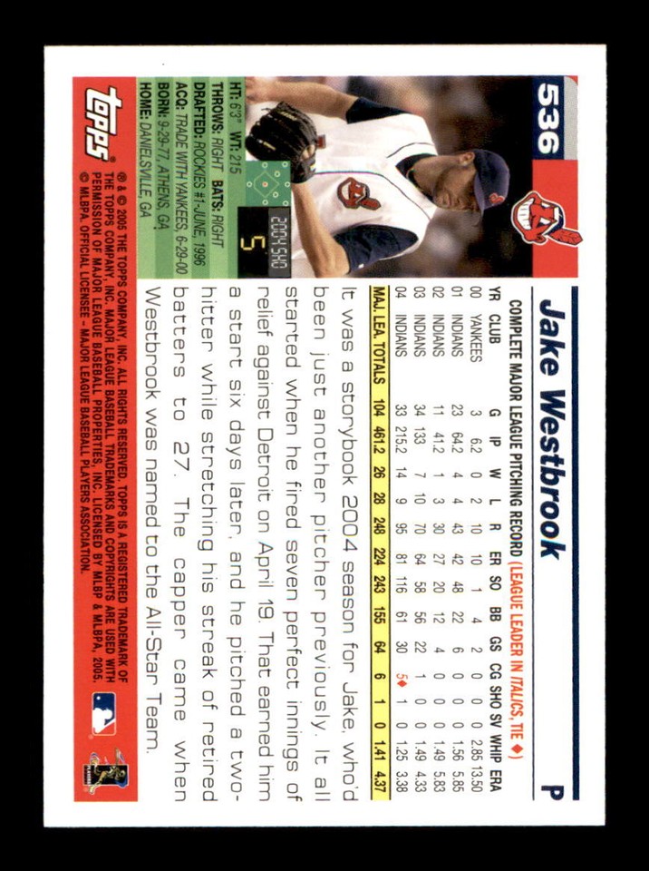 2005 Baseball Topps Jake Westbrook Cleveland Indians #536 | eBay