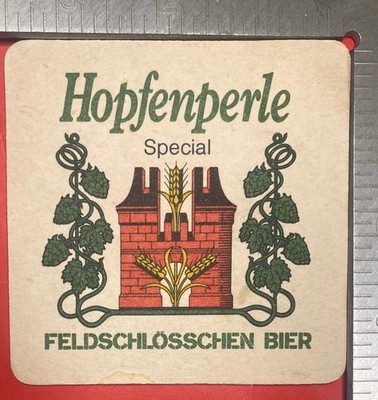 FELDSCHLOSSEN Feldschlösschen Hopfenperle 3.5 INCH SQUARE BEER COASTER ...