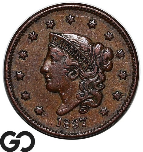 1837 Large Cent, Coronet Head, Scarce Choice XF Early Date Copper | eBay