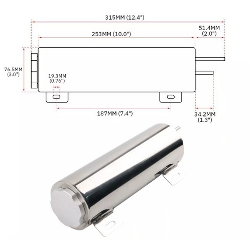 3" x 9" 32OZ Polished Stainless Steel Radiator Coolant Overflow Catch ...