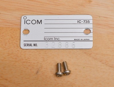 MINTY ICOM IC-735 ID PLATE/TAG WITH SERIAL NUMBER 32886 | eBay