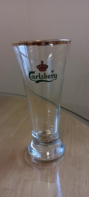 Carlsberg Danish Beer Glass Gold Rimmed Pilsner 7" Tall Glass | eBay