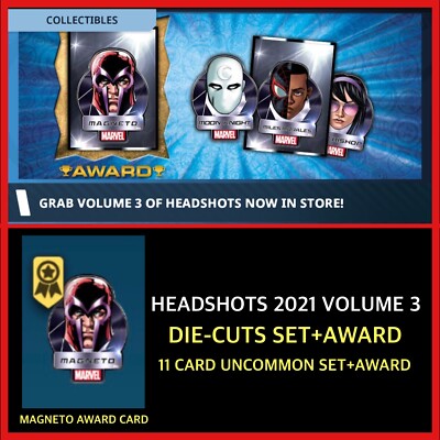HEADSHOTS 2021 VOLUME 3-UNCOMM 11 CARD SET+MAGNETO AWARD-TOPPS MARVEL ...