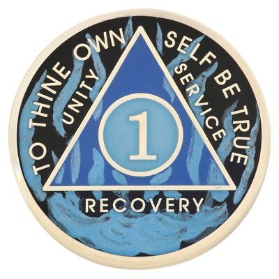 AA Blue Flames Anniversary Recovery Medallion Hand Painted Alcoholics ...
