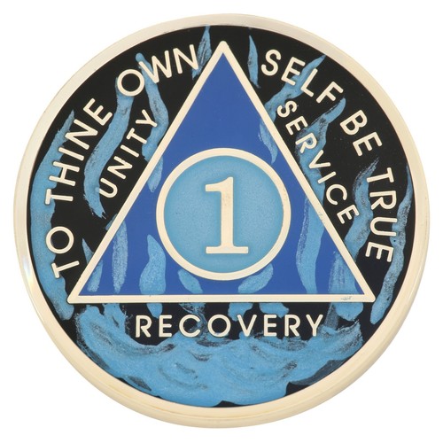AA Blue Flames Anniversary Recovery Medallion Hand Painted Alcoholics ...