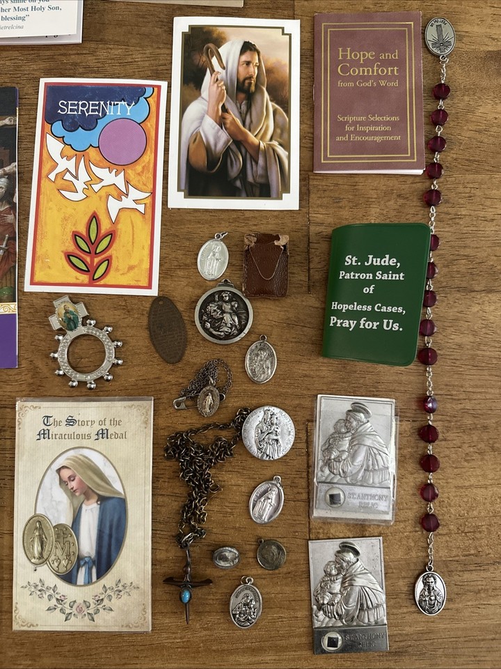 Religious Relic Lot - Catholic Prayer Book Medals St Christopher St ...