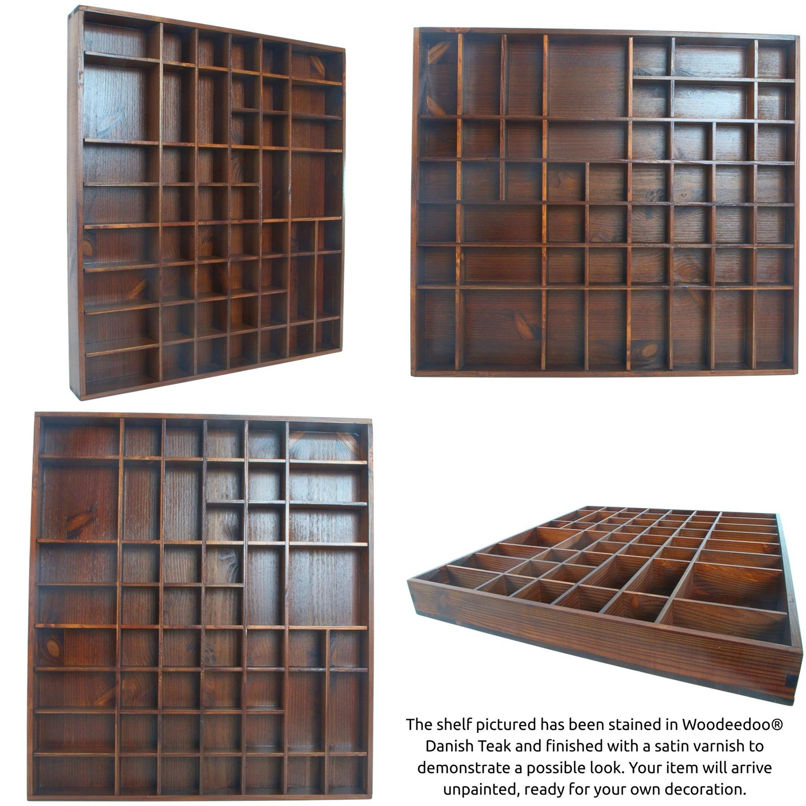 Large Wooden Display Cabinet Trinket Shelf | 51 Compartments | 52 x 46 ...