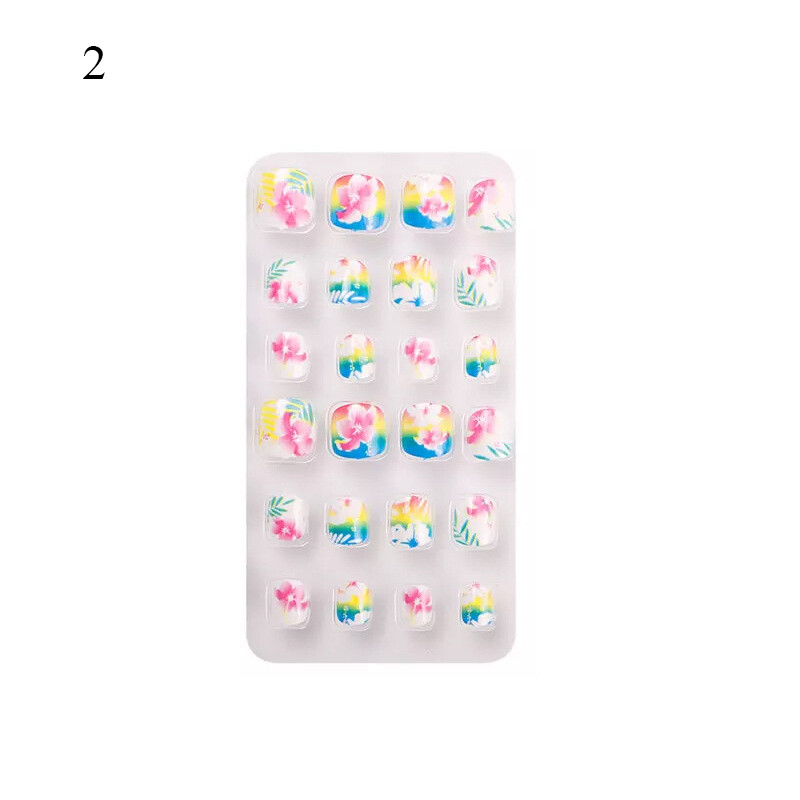 24Pcs Kids Childrens Girls Fake Stick Press On False Finger Nail Cover ...