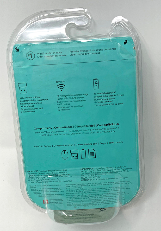 Logitech Wireless Computer Mouse M185 Blue & Black New in Package 910 ...