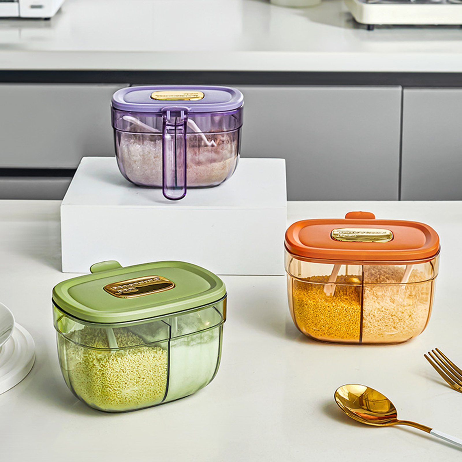 1 Set Salt Storage Box Transparent Dust-proof Condiments Salt Storage ...