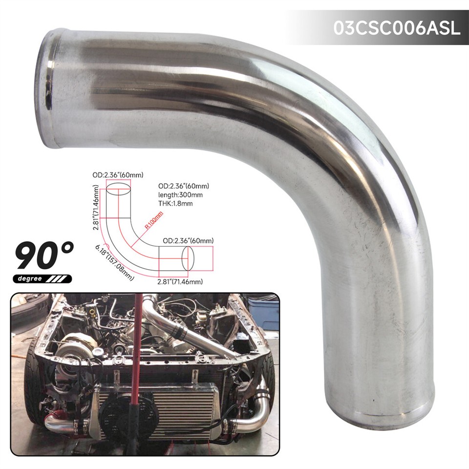 90 Degree 60mm 2.36" Aluminum Intercooler Intake Pipe Piping Tube Hose ...