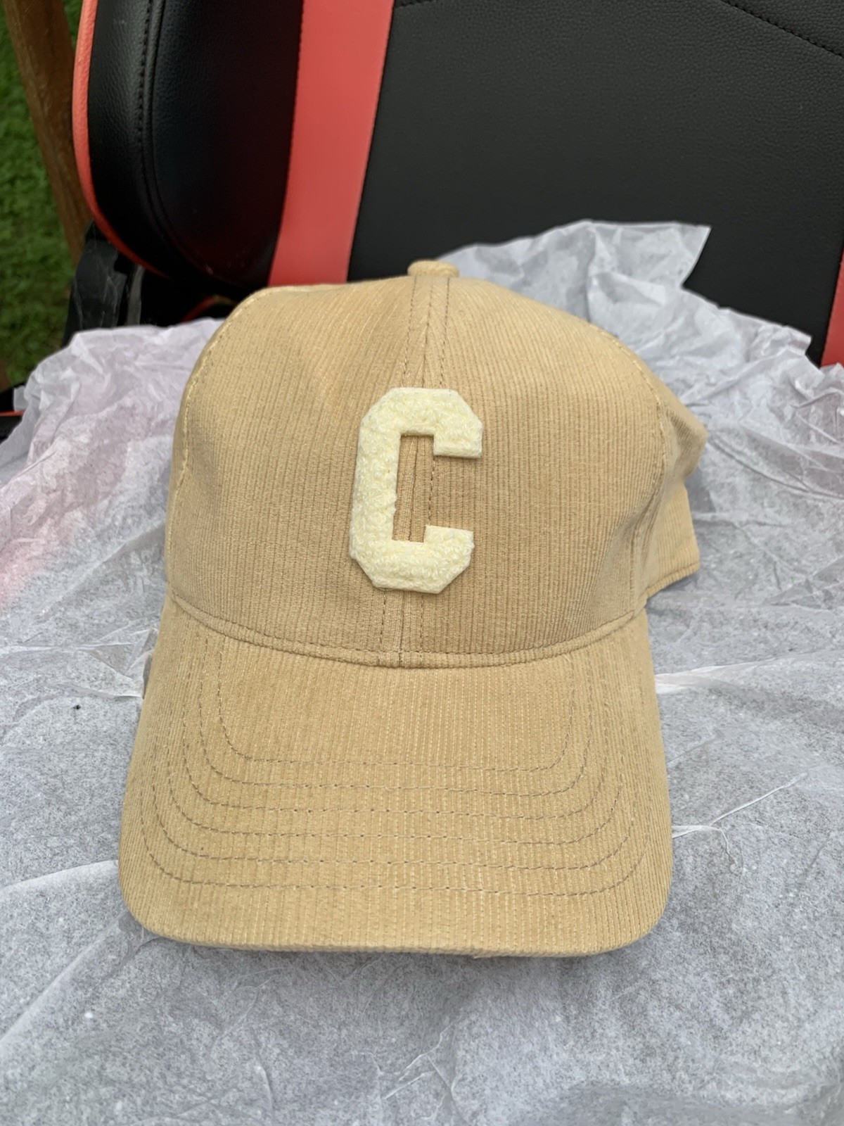 Celine Baseball Cap Hat Men Women C Initial In Corduroy LOGO Beige Size ...