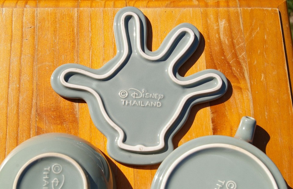 Walt Disney Mickey Mouse Sage Green Tea Pot Mug Plate Stacking Set 5 5/ ...