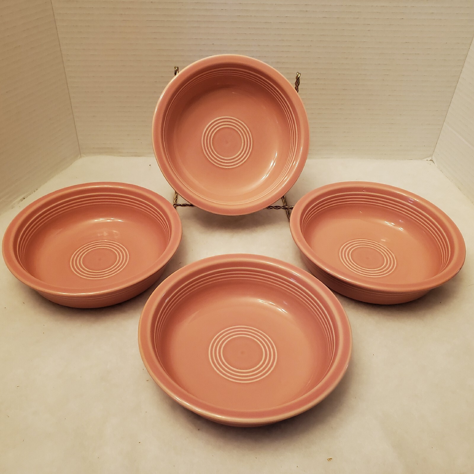Vtg Fiestaware 7" ROSE PINK Soup Cereal Bowls Set Of 4 Impressed ...