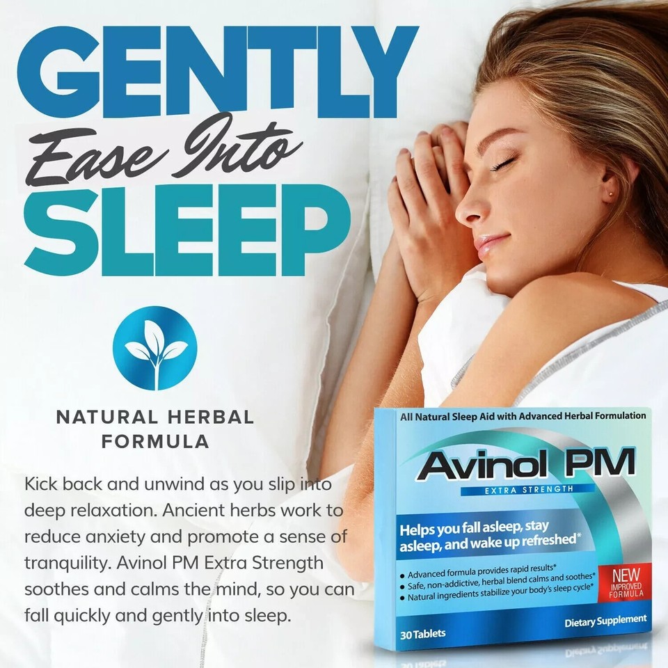 Avinol PM Extra Strength (30ct) & Avinol PM Sleep Drops (Lemon) -COMBO ...