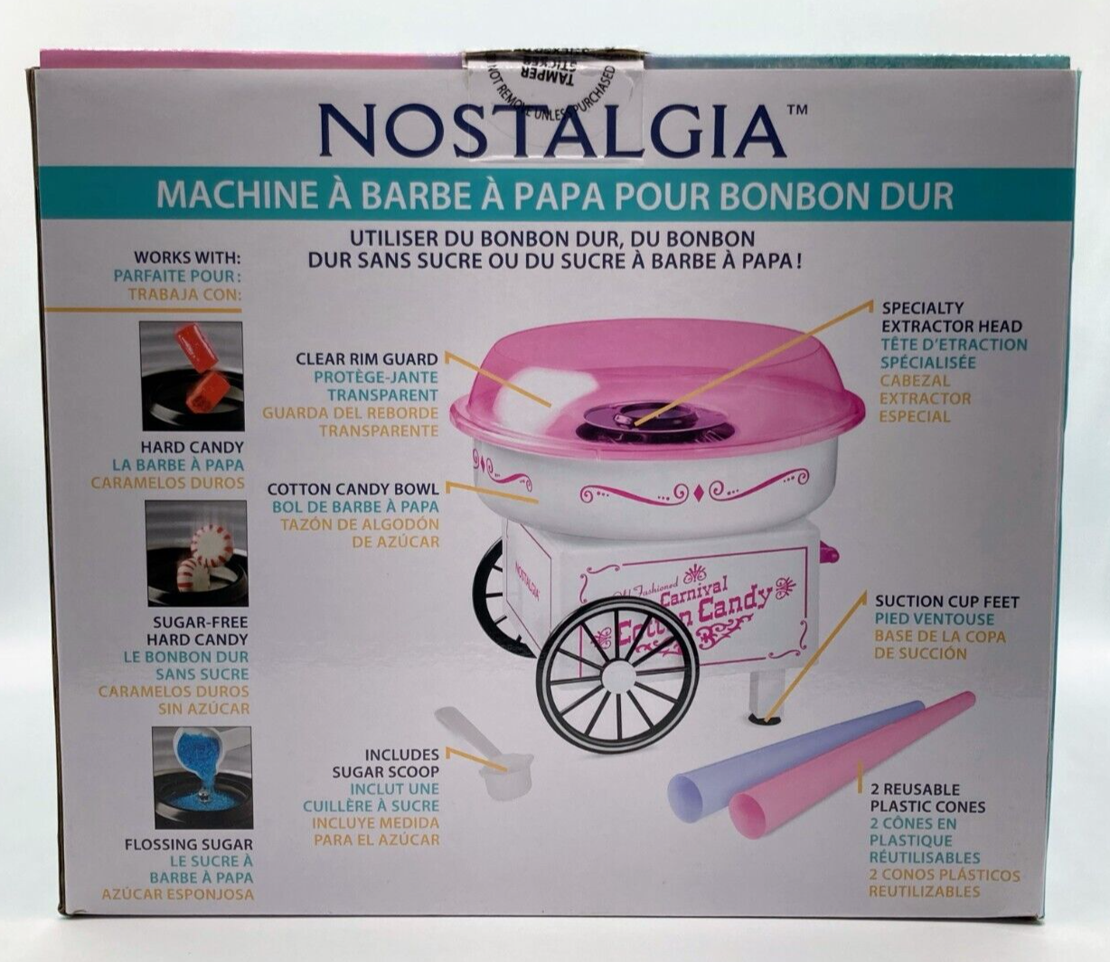 Nostalgia Candy Cotton Candy Machine Maker Retro with 2 Reusable Cones ...
