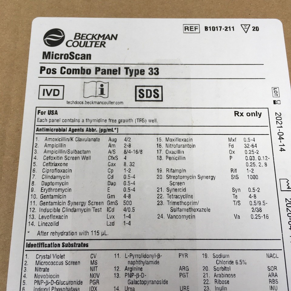 Lot 10 NEW Beckman Coulter PC33 Microscan B1017-211 Pos Combo Panel ...