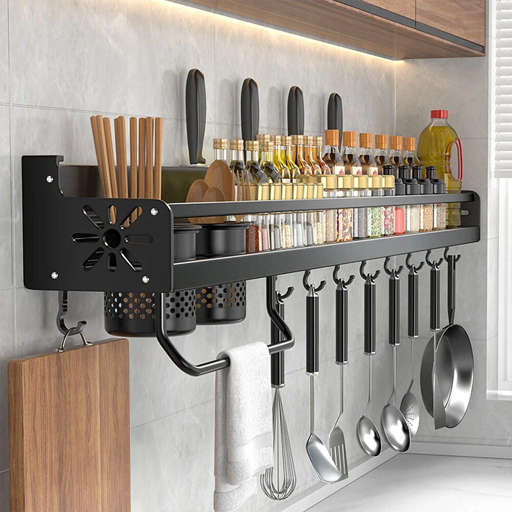 Kitchen Hook Rack Wall Mounted Utensil Rack Kitchen Shelf Organiser ...